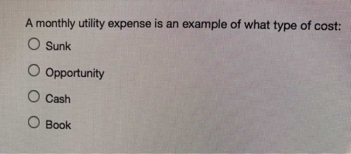 Solved A monthly utility expense is an example of what type | Chegg.com