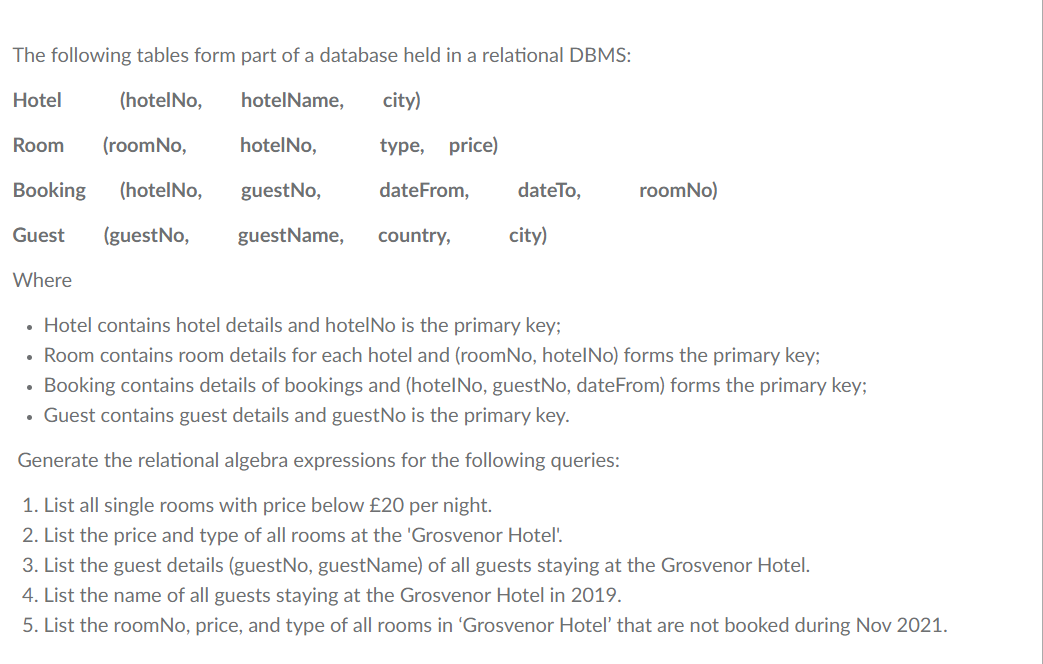 Solved The following tables form part of a database held in | Chegg.com