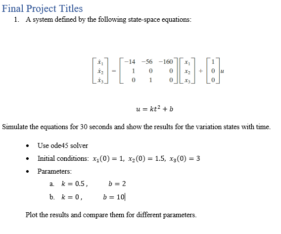 Solved Final Project Titles 1. A system defined by the | Chegg.com