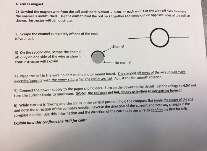 Solved I. Coil as magnet 1) Unwind the magnet wire from the | Chegg.com
