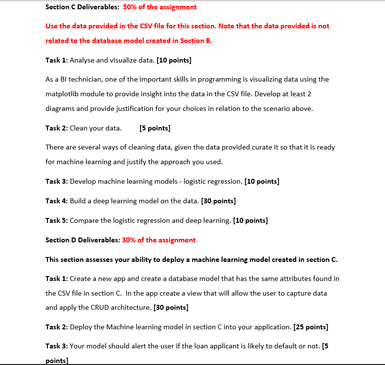 Solved Section C Deliverables: 50% of the assignment Use the | Chegg.com
