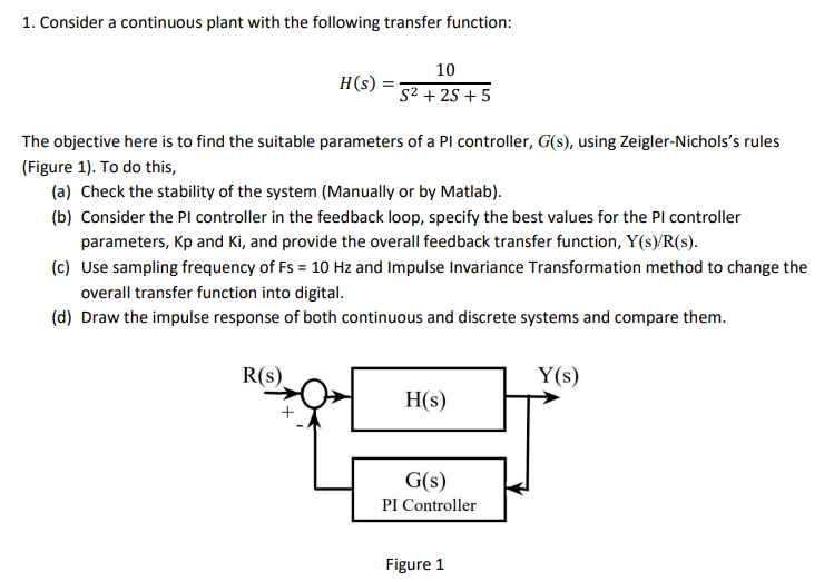 Solved 1. Consider a continuous plant with the following | Chegg.com