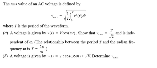 Solved Vrms The rms value of an AC voltage is defined by H | Chegg.com