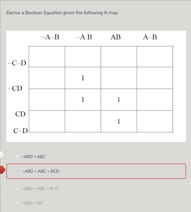 Solved Derive a Boolean Equation given the following K-map | Chegg.com