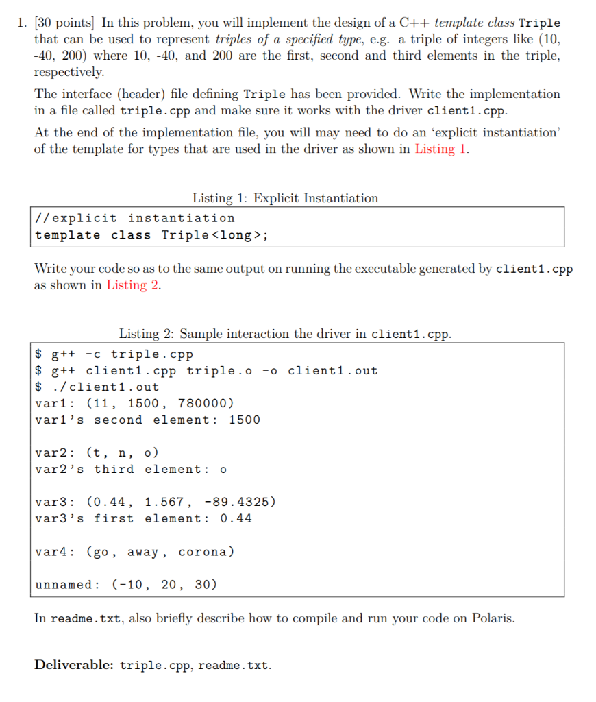 Solved Triple.h: #ifndef TRIPLE_H #define | Chegg.com