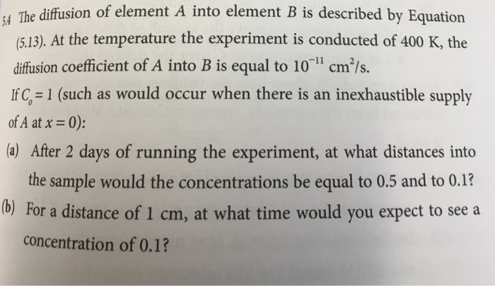 Solved The diffusion of element A into element B is | Chegg.com
