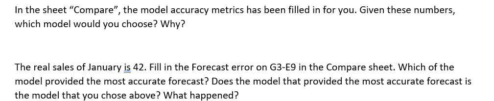 In The Sheet Compare The Model Accuracy Metrics