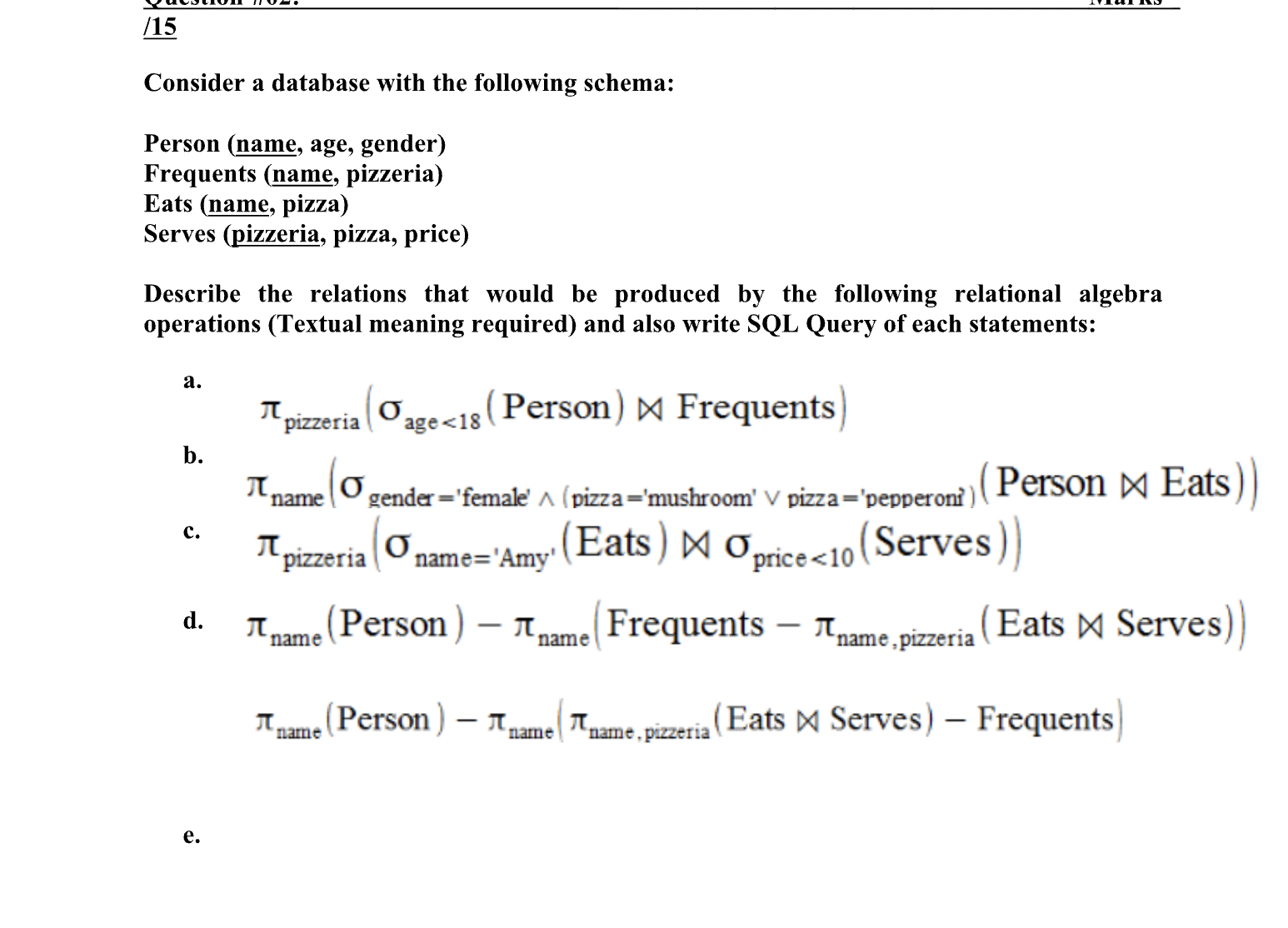 Solved Consider a database with the following schema: Person | Chegg.com