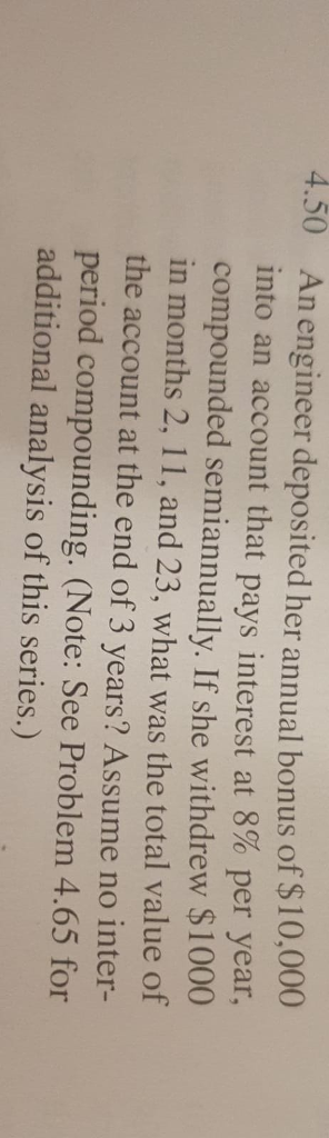 Solved An engineer deposited her annual bonus of $10,000 | Chegg.com