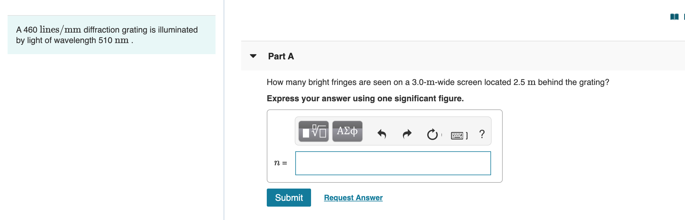 Solved A 460 lines/mm diffraction grating is illuminated by | Chegg.com