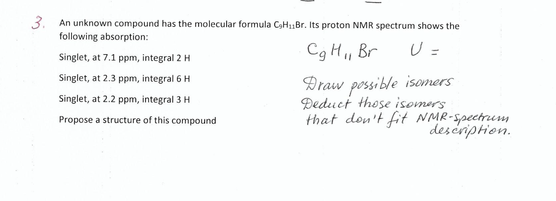 Solved 3 An unknown compound has the molecular formula | Chegg.com
