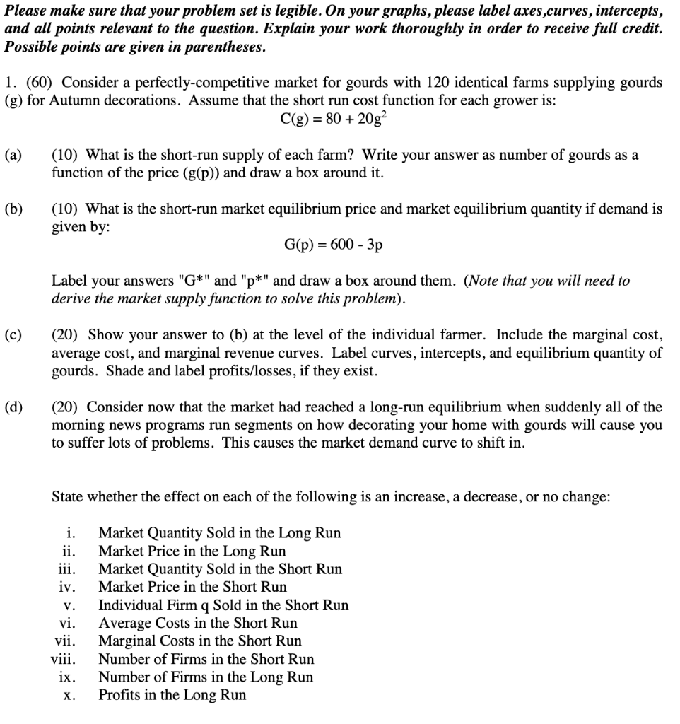 Solved Please make sure that your problem set is legible. On | Chegg.com