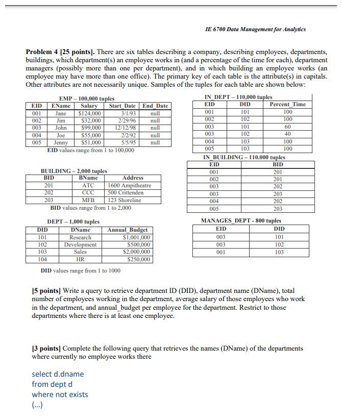 Solved Problem 4 [25 points]. There are six tables | Chegg.com