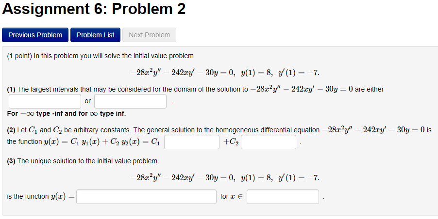 Solved Assignment 6: Problem 2 Previous Problem Problem List | Chegg.com