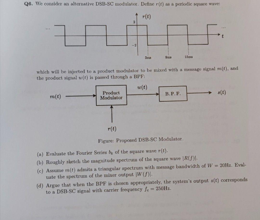 Solved Q6. We consider an alternative DSB-SC modulator. | Chegg.com