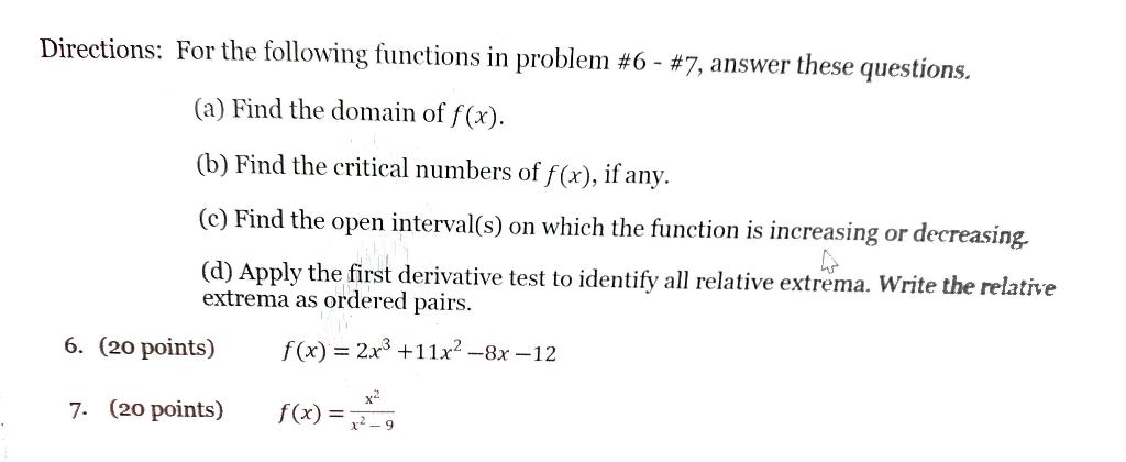 Solved Directions: For the following functions in problem | Chegg.com