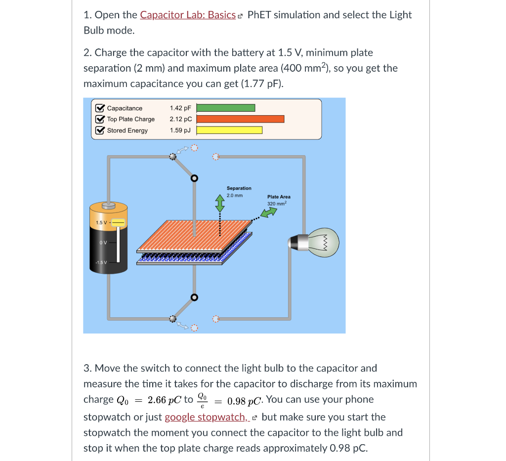 Solved 1. Open the Capacitor Lab: Basicse PhET simulation | Chegg.com