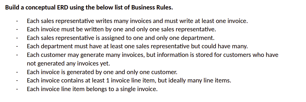 Solved Build a conceptual ERD using the below list of | Chegg.com