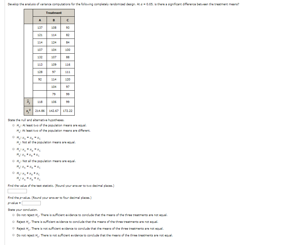 Solved Develop The Analysis Of Variance Computations For The