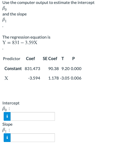 Solved Use the computer output to estimate the intercept ро | Chegg.com