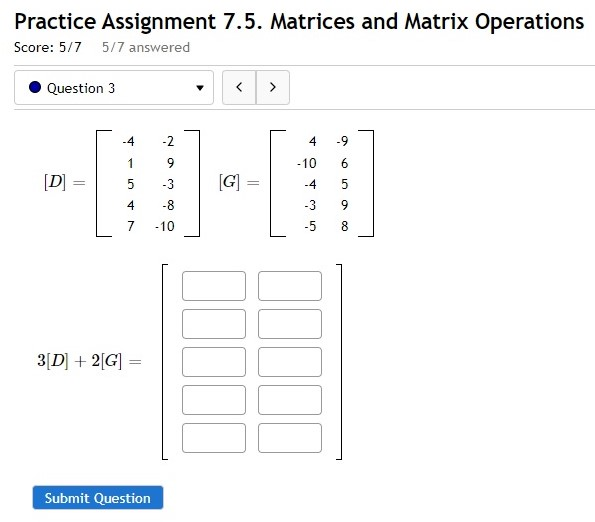 Solved Practice Assignment 7.5. Matrices and Matrix | Chegg.com