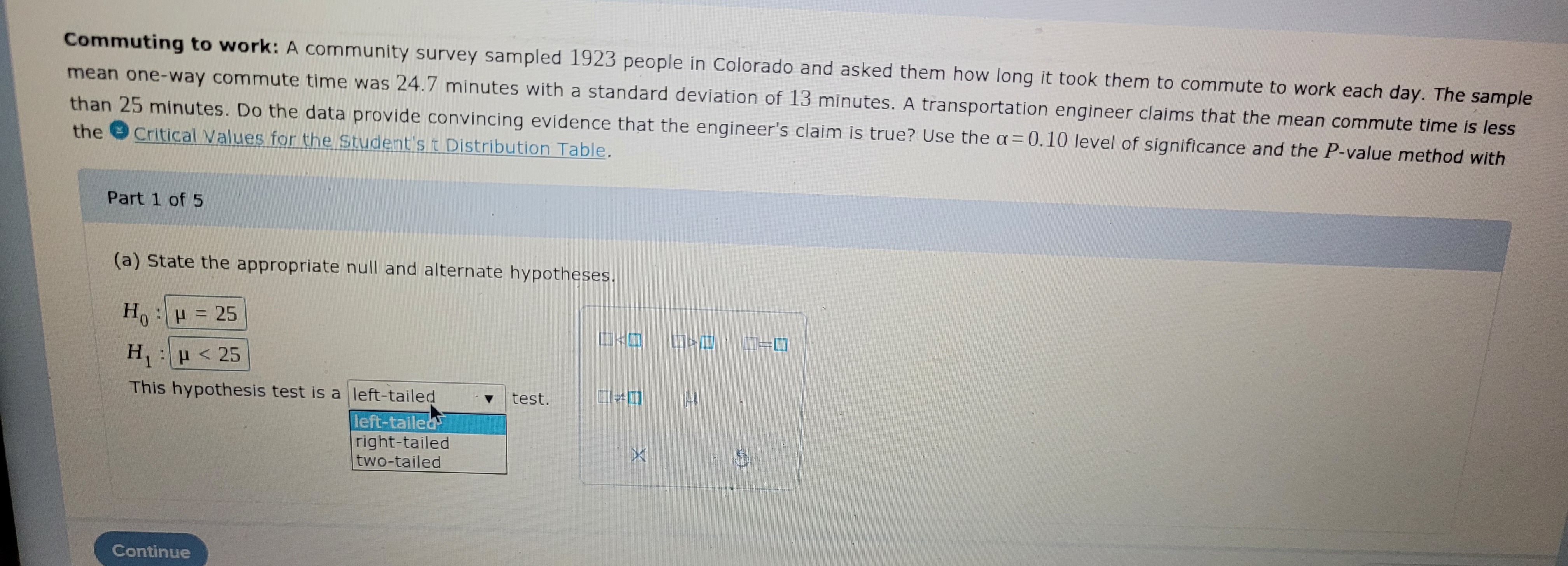 Solved Commuting to work: A community survey sampled 1923 | Chegg.com
