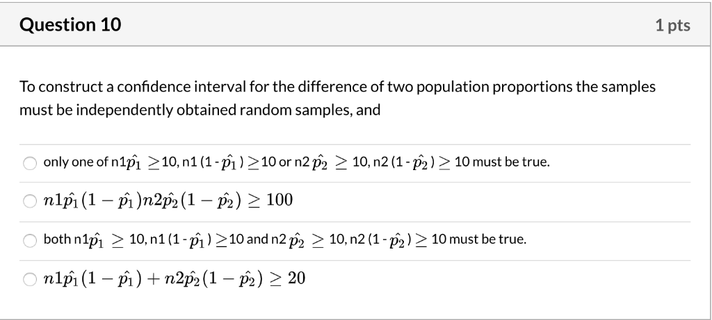 Solved Question 10 1 pts To construct a confidence interval | Chegg.com