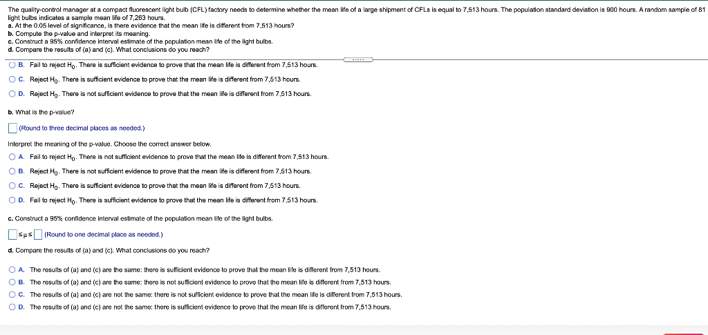 Solved The quality control manager at a compact fluorescent | Chegg.com