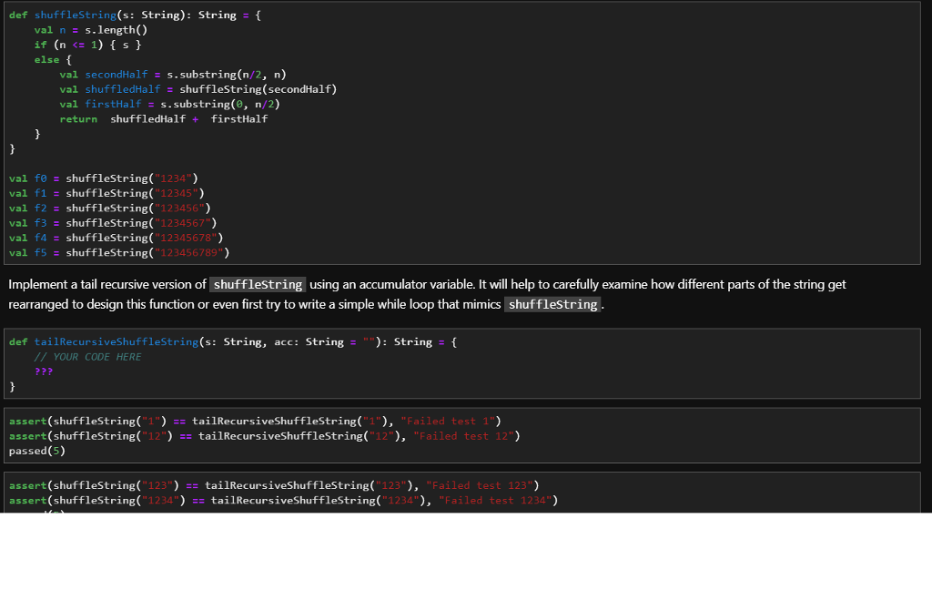 Solved def shuffleString(s: String): String val n s.length() | Chegg.com