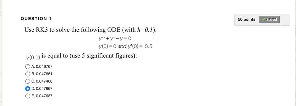 Solved Use RK3 to solve the following ODE (with h=0.1 ): | Chegg.com