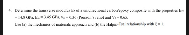 Solved 4. Determine the transverse modulus E2 of a | Chegg.com