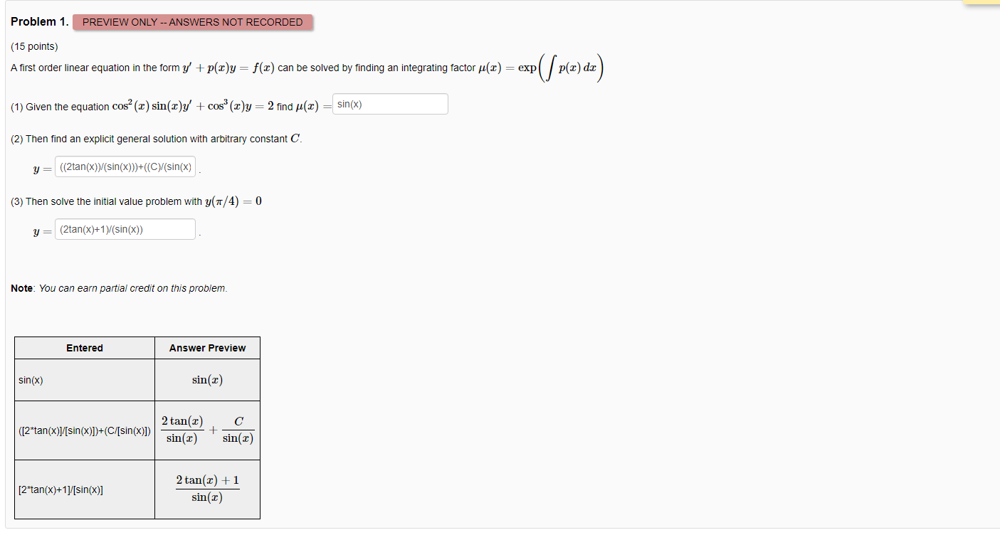 Solved Problem 1. PREVIEW ONLY -- ANSWERS NOT RECORDED (15 | Chegg.com
