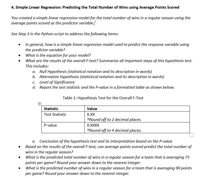 Solved 4. Simple Linear Regression: Predicting the Total | Chegg.com
