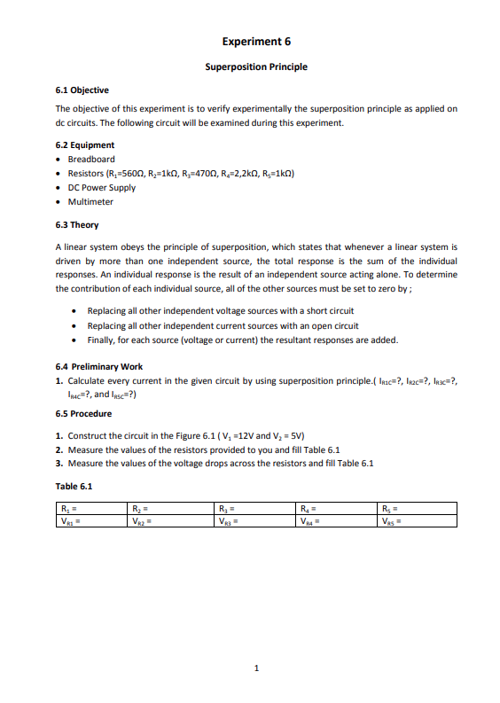 Solved Experiment 6 Superposition Principle 6.1 Objective | Chegg.com