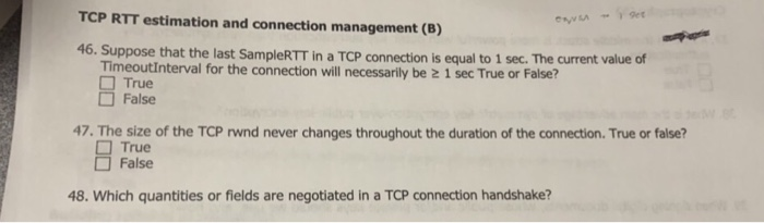 Solved Tcp Rtt Estimation And Connection Management B 46