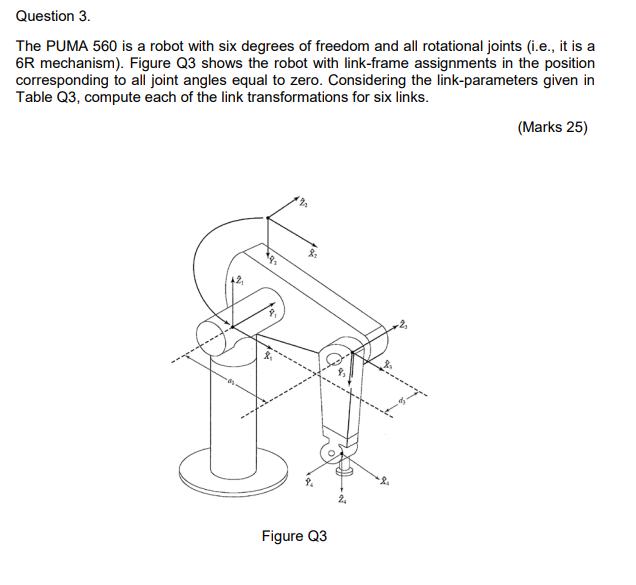 Solved Question 3. The PUMA 560 is a robot with six degrees | Chegg.com