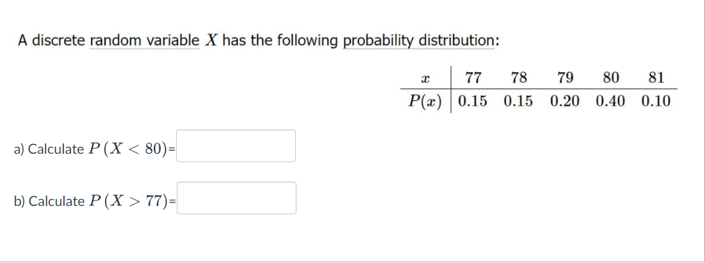 Solved A discrete random variable X has the following | Chegg.com