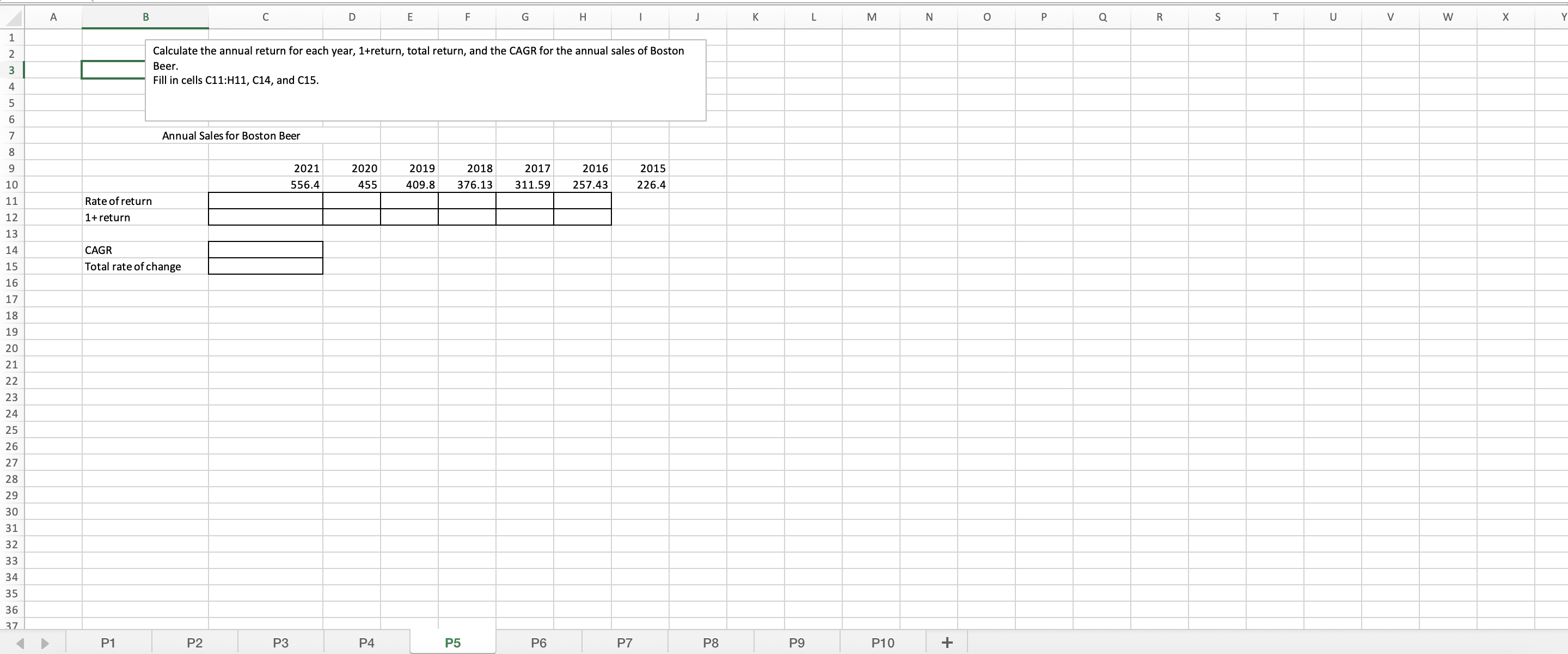 Solved Calculate the annual return for each year, 1+return, | Chegg.com