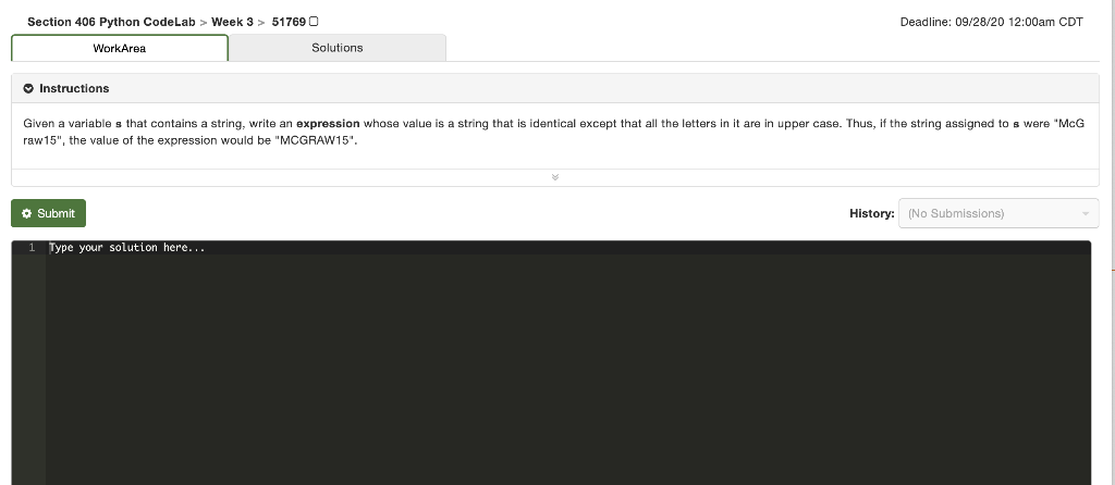 Solved Section 406 Python CodeLab > Week 3 > 51769 0 | Chegg.com Solved Section 406 Python CodeLab > Week 3 > 51769 0 | Chegg.com