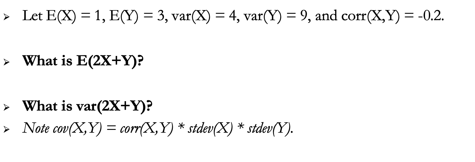 Solved > ﻿Let E(x)=1,E(Y)=3,var(x)=4,var(Y)=9, ﻿and | Chegg.com