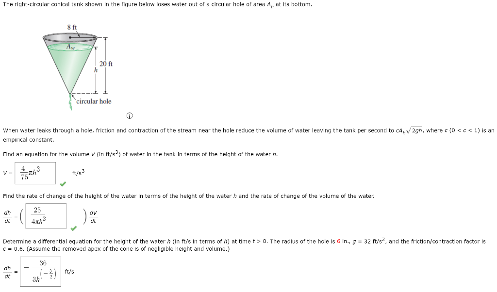 Solved The right-circular conical tank shown in the figure | Chegg.com