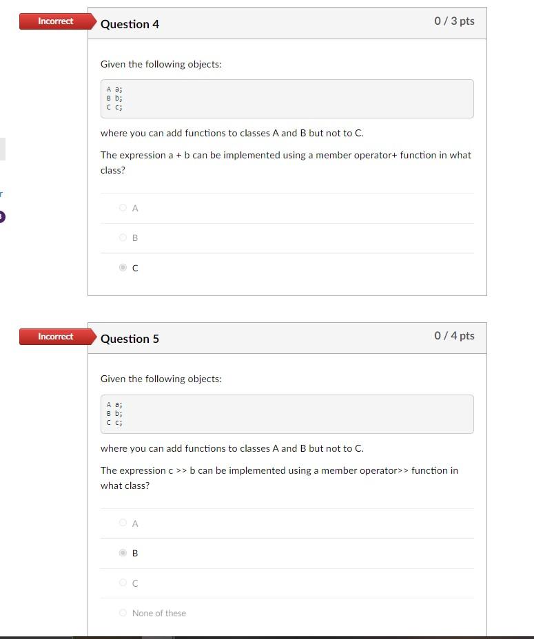 Solved Given the following objects: A aj B b; CC where you | Chegg.com