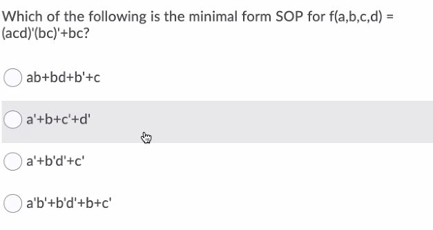 Solved Which of the following is the minimal form SOP for | Chegg.com