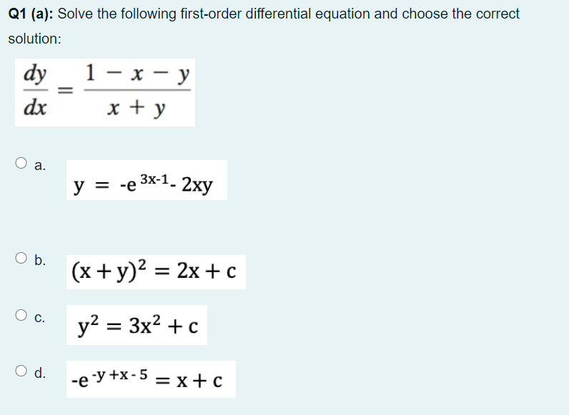 Solved Q1 (a): Solve the following first-order differential | Chegg.com