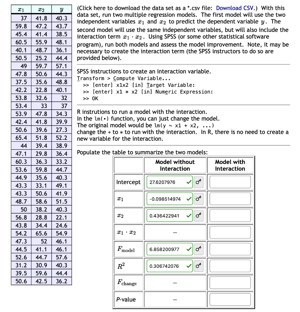 Solved کا بیا (Click here to download the data set as a | Chegg.com