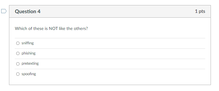 Solved D Question 4 1 pts Which of these is NOT like the | Chegg.com