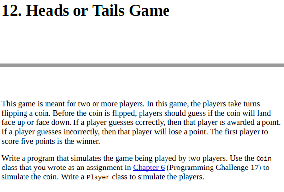 Solved 12. Heads or Tails Game This game is meant for two or | Chegg.com