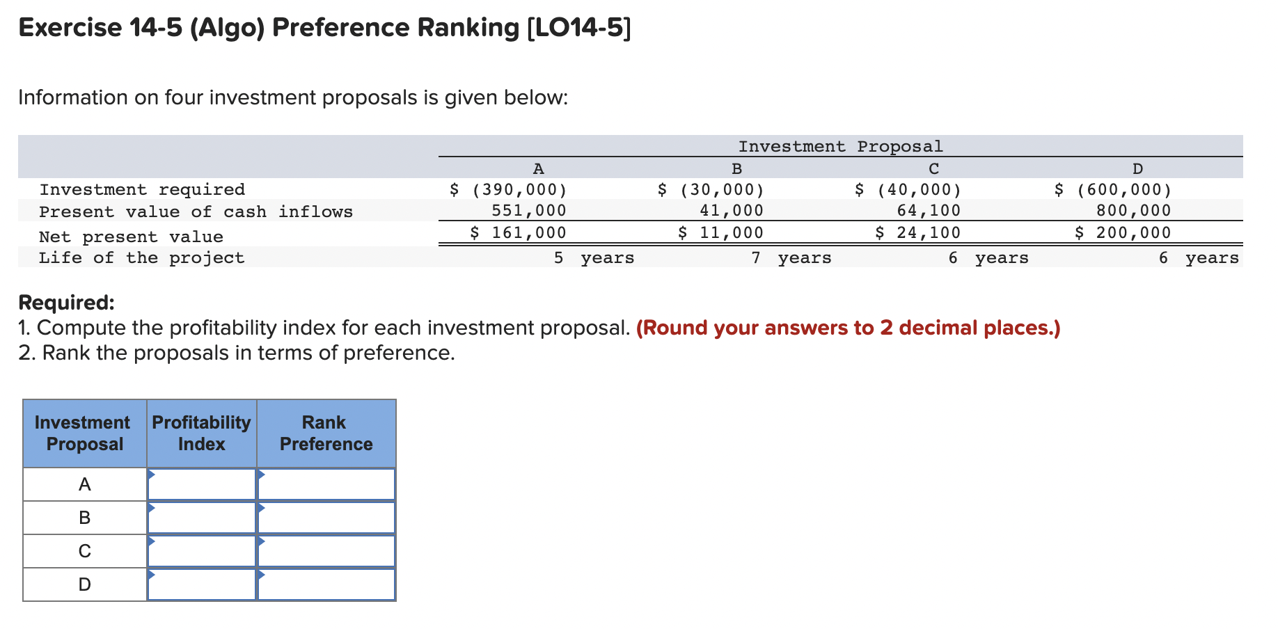 Solved Exercise 14-5 (Algo) Preference Ranking [LO14-5] | Chegg.com