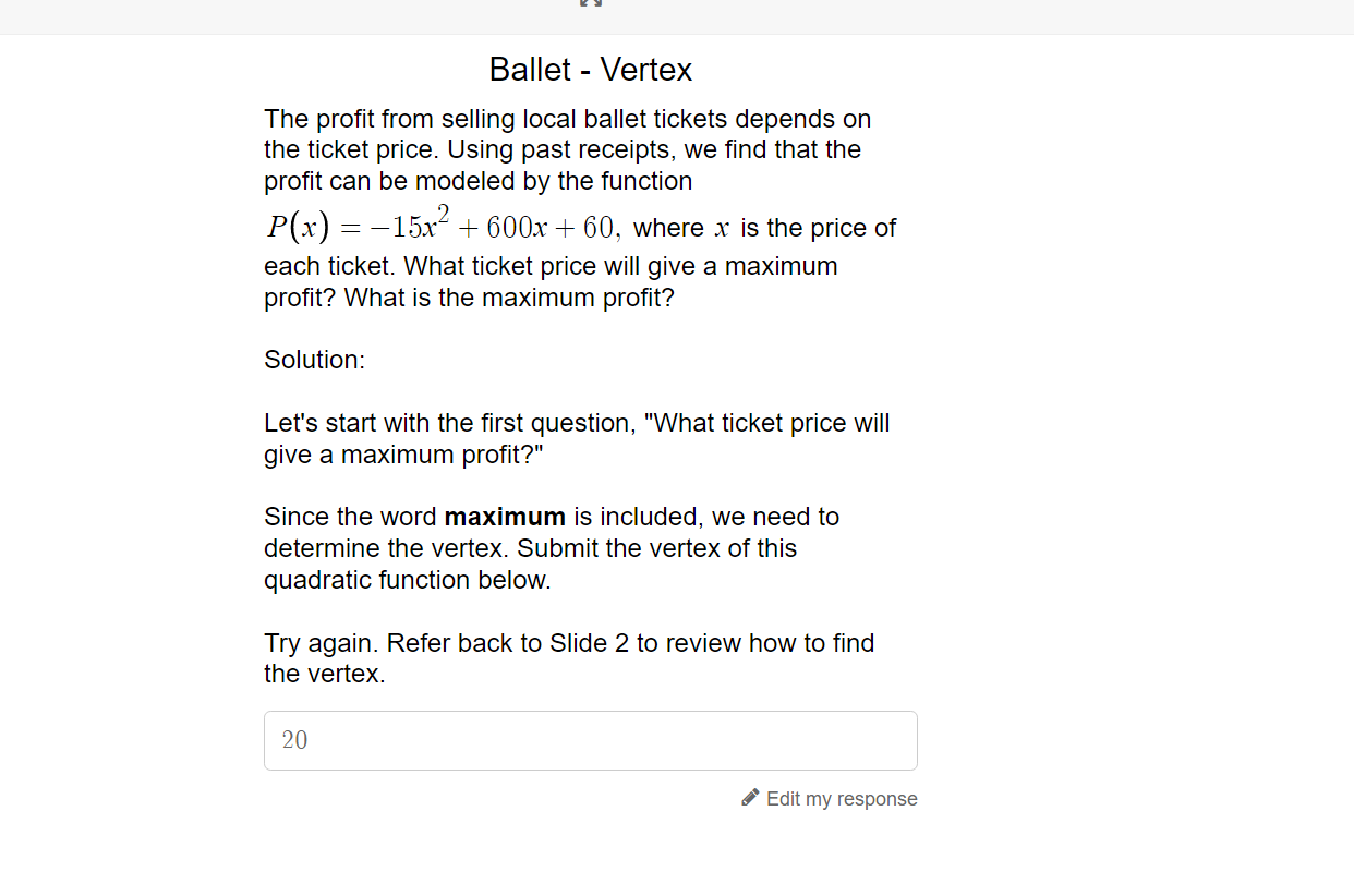 [Solved]: The profit from selling local ballet tickets dep