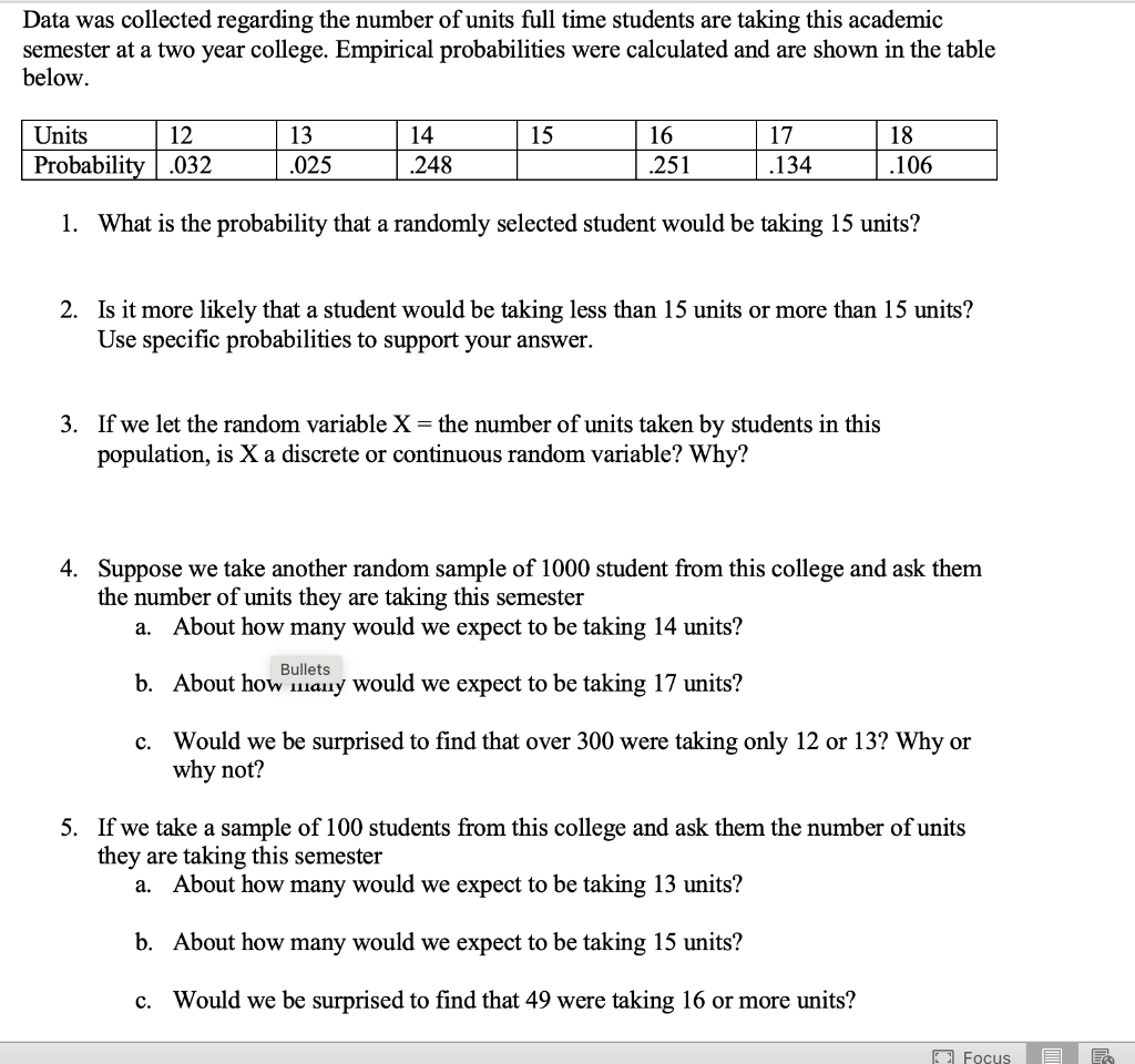 Solved If we take a sample of 100 students from this college | Chegg.com